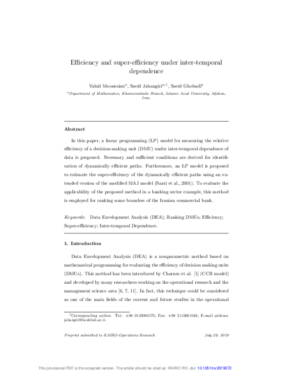 (PDF) Efficiency and super-efficiency under inter-temporal dependence
