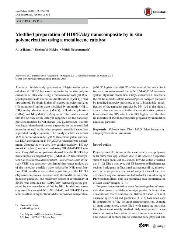 (PDF) Modified preparation of HDPE/clay nanocomposite by in situ ...