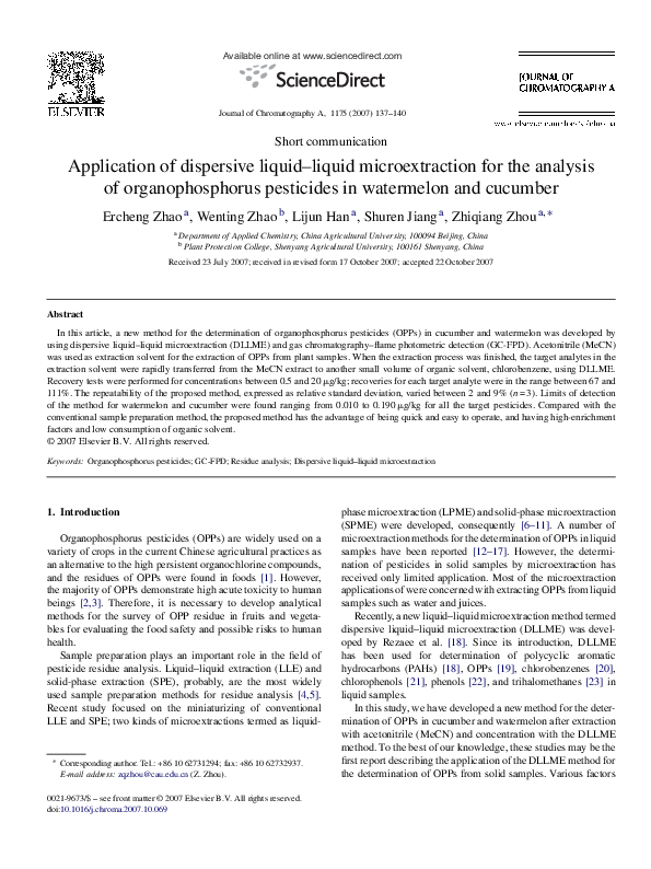 Pdf Dllme Method For Pesticide Detection In Fruits