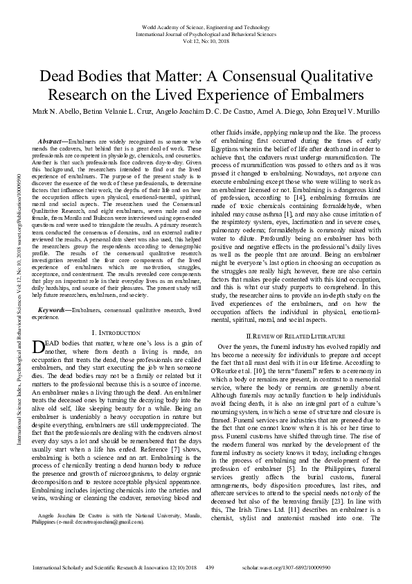 (PDF) Dead Bodies That Matter: A Consensual Qualitative Research On The ...