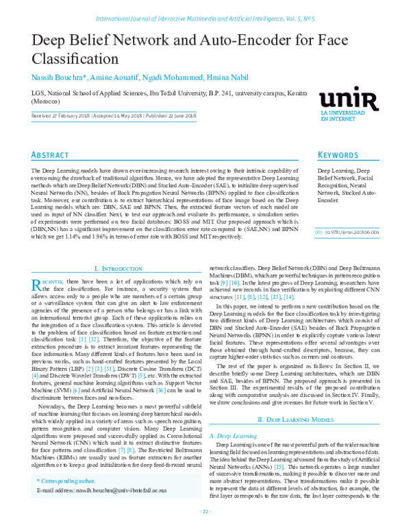 Pdf Deep Belief Network And Auto Encoder For Face Classification Bouchra Nassih