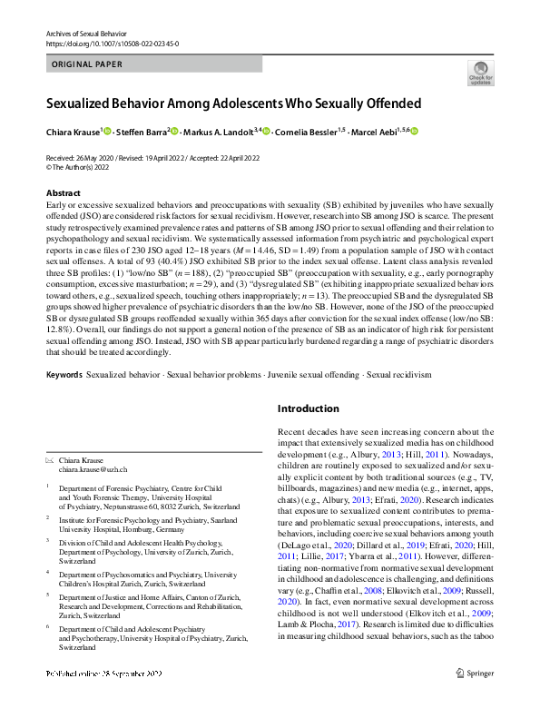 (PDF) Sexualized Behavior Among Adolescents Who Sexually Offended