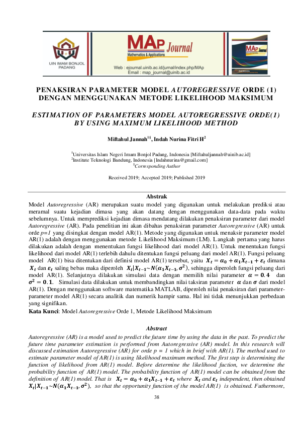 (PDF) Penaksiran Parameter Model Autoregressive Orde (1) Dengan Menggunakan Metode Likelihood ...