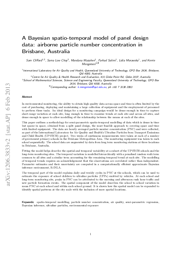(PDF) A Bayesian spatiotemporal model of panel design data: Airborne particle number ...