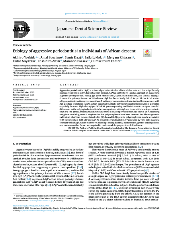 (PDF) Etiology of aggressive periodontitis in individuals of African ...