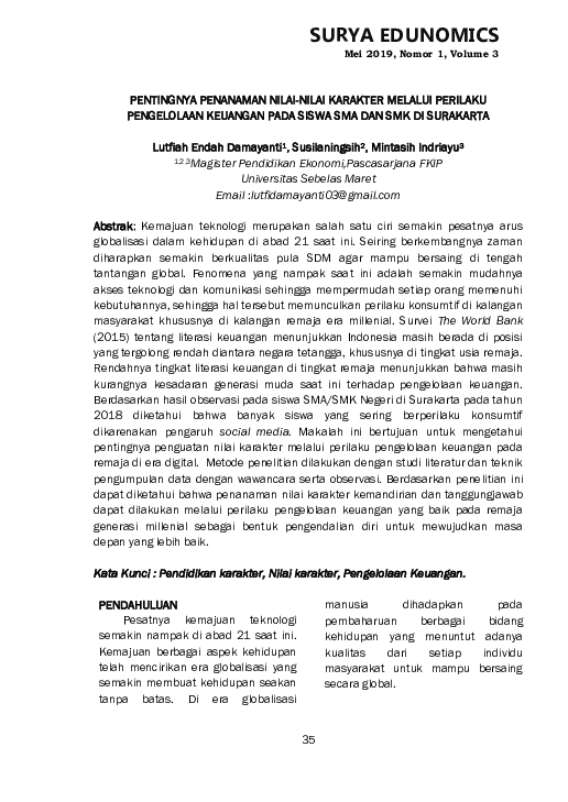(PDF) Pentingnya Penanaman Nilai-Nilai Karakter Melalui Perilaku Pengelolaan Keuangan Pada Siswa ...