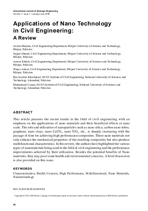 (PDF) Applications of Nano Technology in Civil Engineering