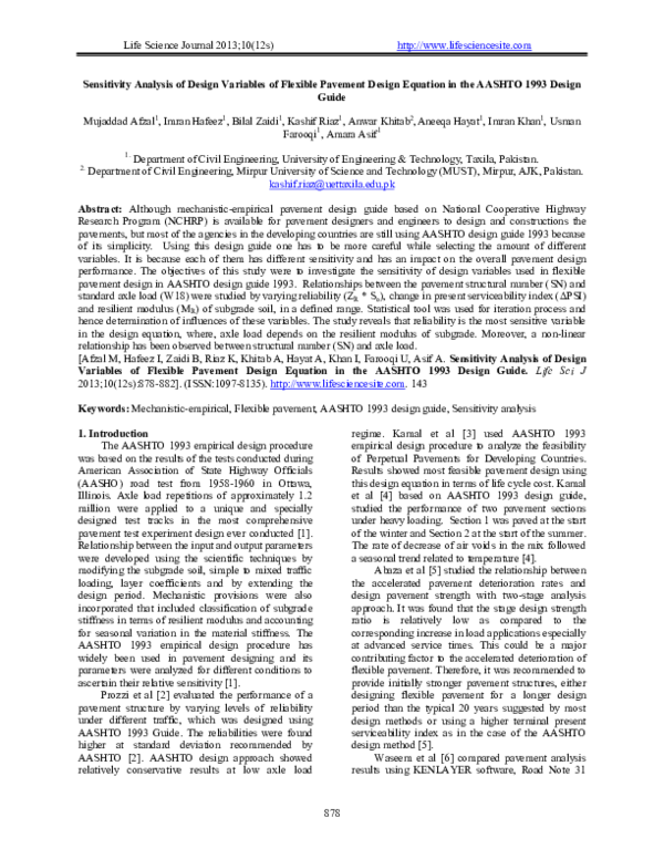 (PDF) Sensitivity Analysis of Design Variables of Flexible Pavement Design Equation in the ...