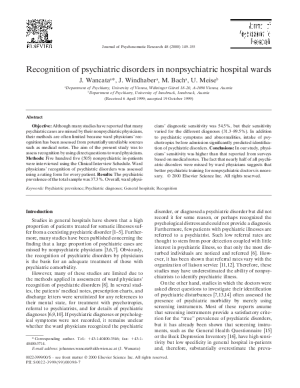 (PDF) Recognition of psychiatric disorders in nonpsychiatric hospital ...