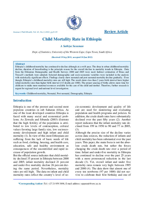 (PDF) Child mortality rate in ethiopia