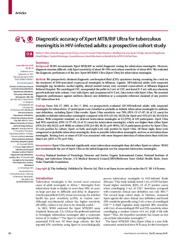 (PDF) Diagnostic accuracy of Xpert MTB/RIF Ultra for tuberculous ...