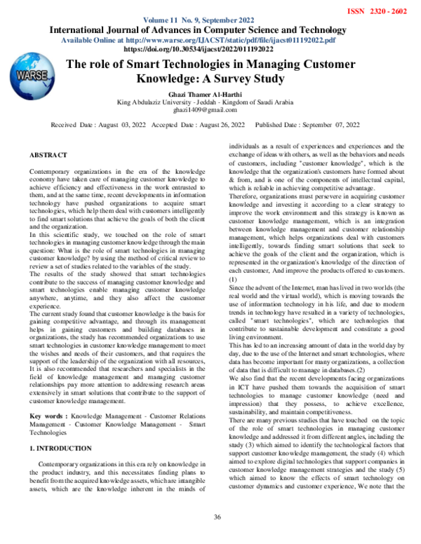 (PDF) The role of Smart Technologies in Managing Customer Knowledge: A ...
