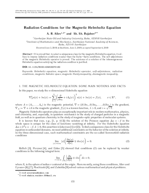 Pdf Radiation Conditions For The Magnetic Helmholtz Equation