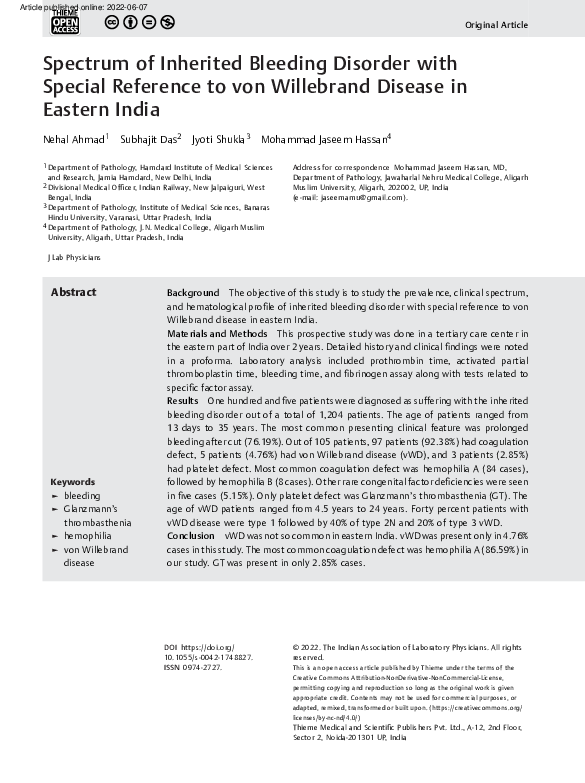 (PDF) Spectrum of Inherited Bleeding Disorder with Special Reference to ...