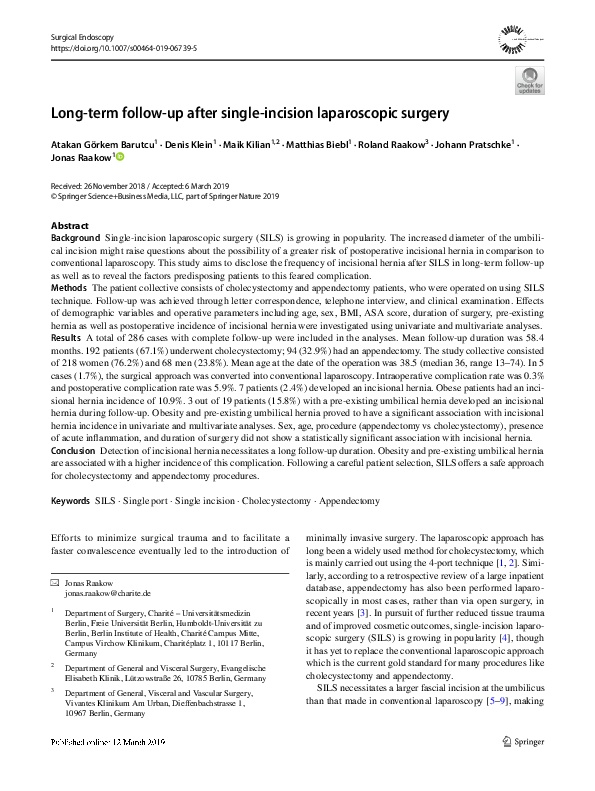 (PDF) Long-term follow-up after single-incision laparoscopic surgery