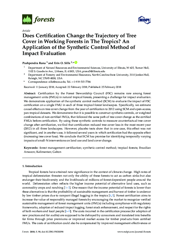 (PDF) Does Certification Change the Trajectory of Tree Cover in Working Forests in The Tropics ...