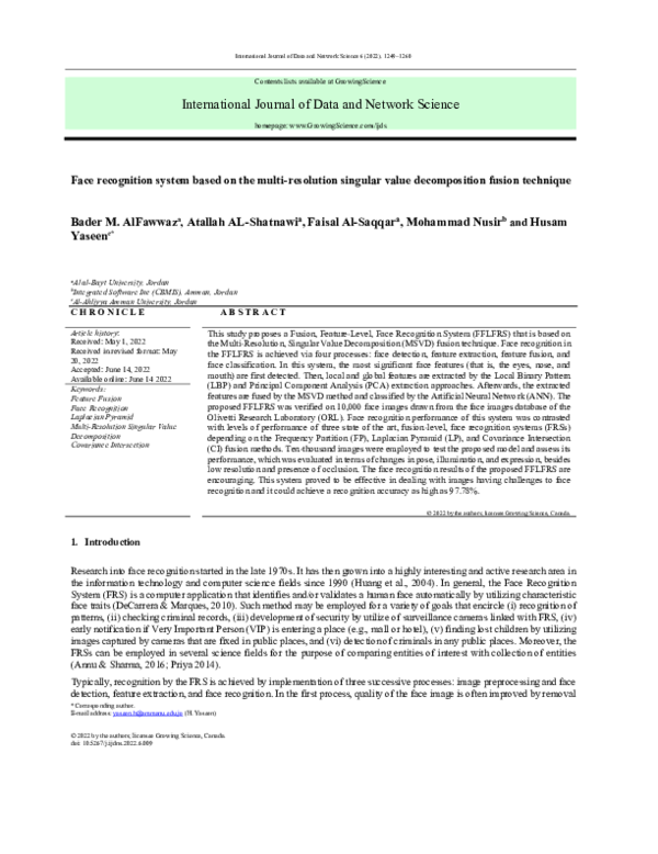 Pdf Face Recognition System Based On The Multi Resolution Singular 5731