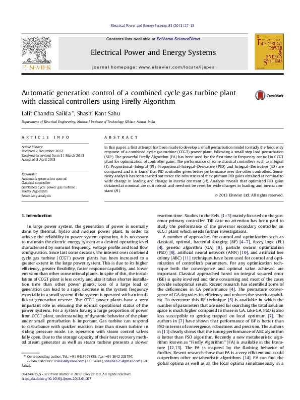 (PDF) Automatic generation control of a combined cycle gas turbine plant with classical ...
