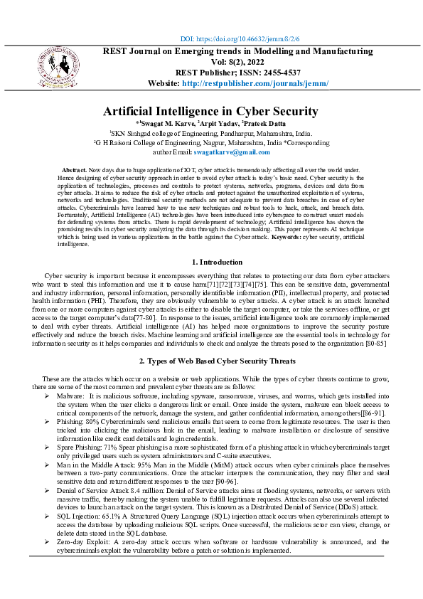 (DOC) Artificial Intelligence in Cyber Security