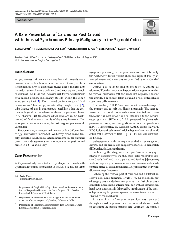 (PDF) A Rare Presentation of Carcinoma Post Cricoid with Unusual ...
