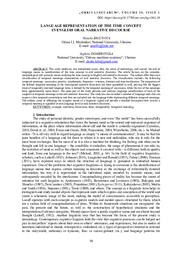(PDF) Language Representation of the Time Concept in English Oral Narrative Discourse