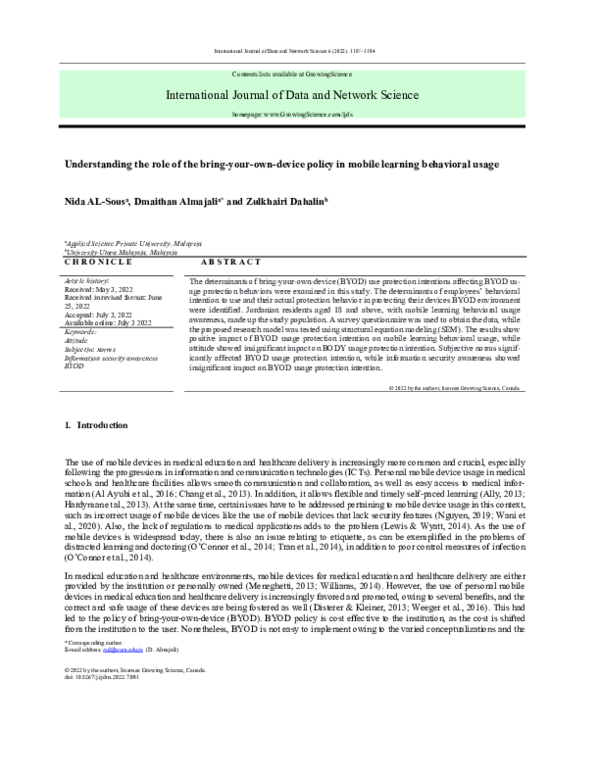 (PDF) Understanding the role of the bring-your-own-device policy in mobile learning behavioral usage