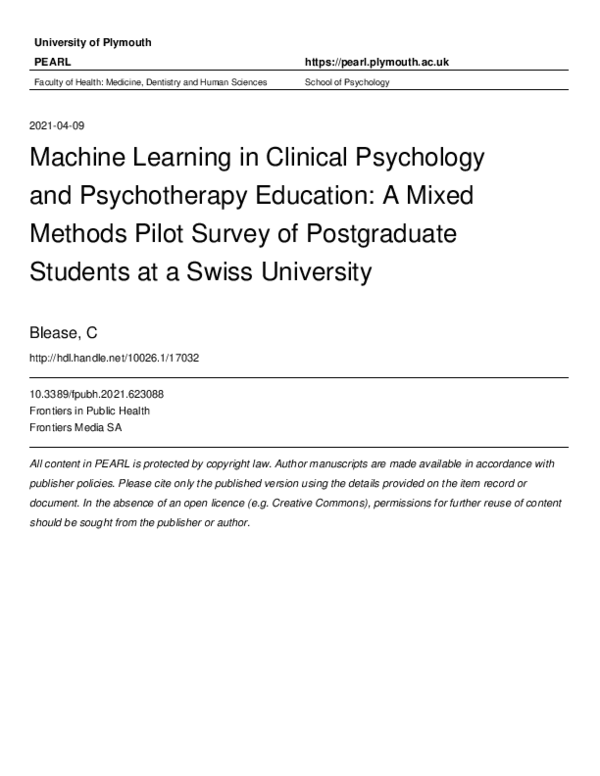 (PDF) Machine Learning in Clinical Psychology and Psychotherapy ...