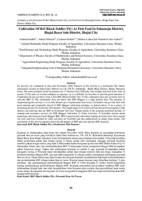 (PDF) Cultivation Of Bsf (Black Soldier Fly) As Fish Feed In Sukamaju ...