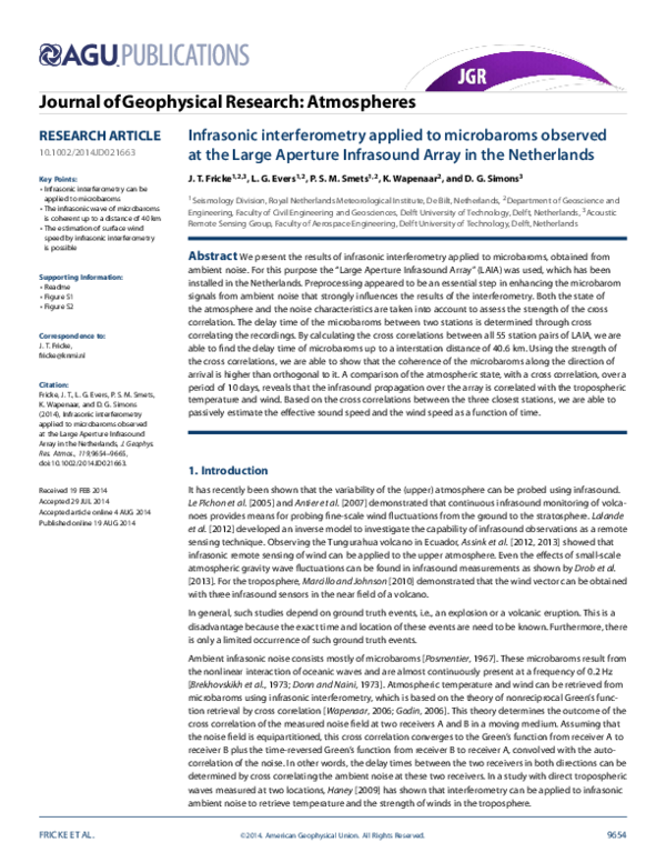Pdf Infrasonic Interferometry Applied To Microbaroms Observed At The Large Aperture Infrasound