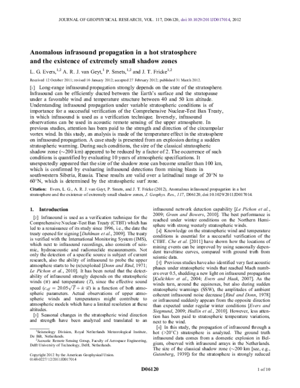 (PDF) Anomalous infrasound propagation in a hot stratosphere and the existence of extremely ...