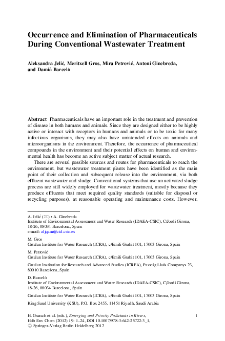 (PDF) Occurrence and Elimination of Pharmaceuticals During Conventional Wastewater Treatment