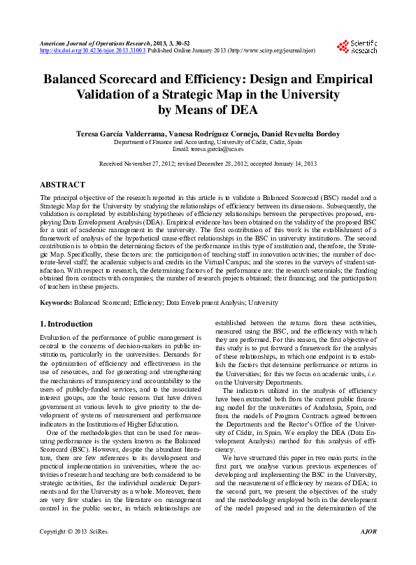 (PDF) Balanced Scorecard and Efficiency: Design and Empirical ...