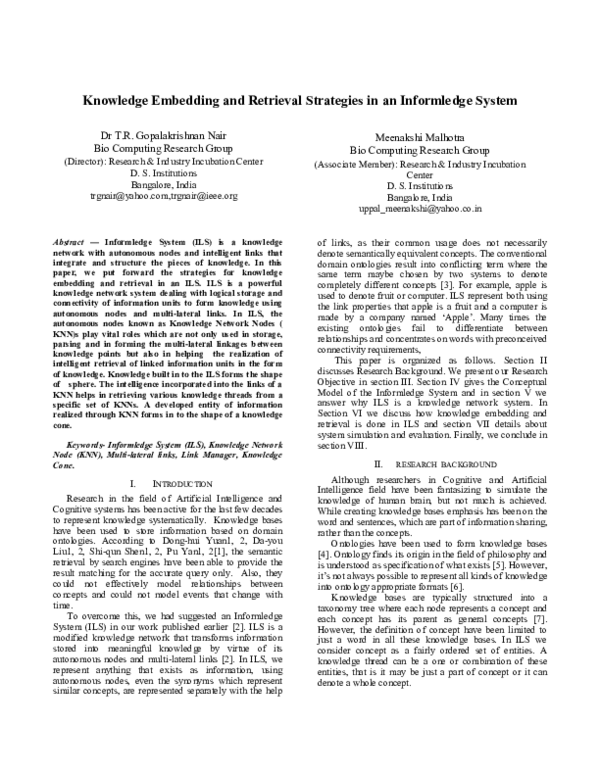 (PDF) Knowledge Embedding and Retrieval Strategies in an Informledge System