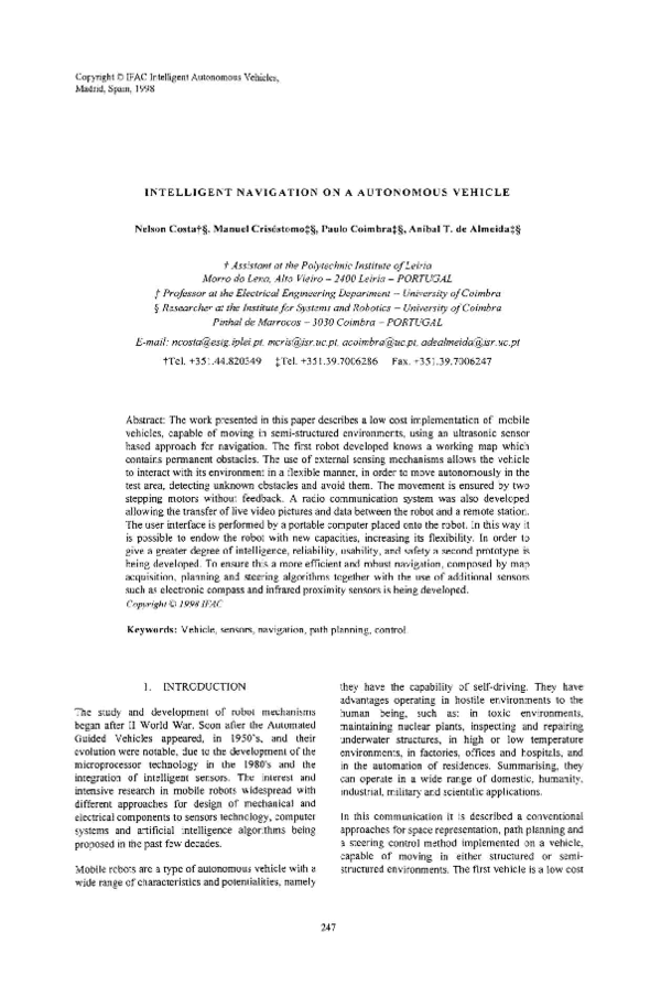 Pdf Intelligent Navigation On A Autonomous Vehicle