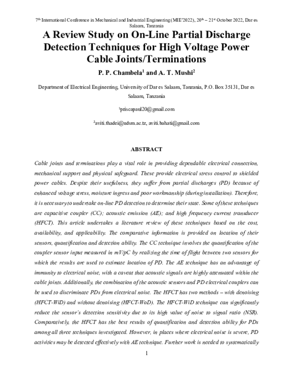 (PDF) A Review Study on On-Line Partial Discharge Detection Techniques for High Voltage Power ...