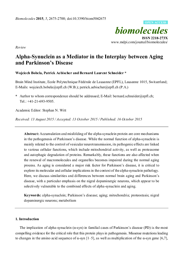 (PDF) Alpha-Synuclein's Role in Aging and Parkinson's