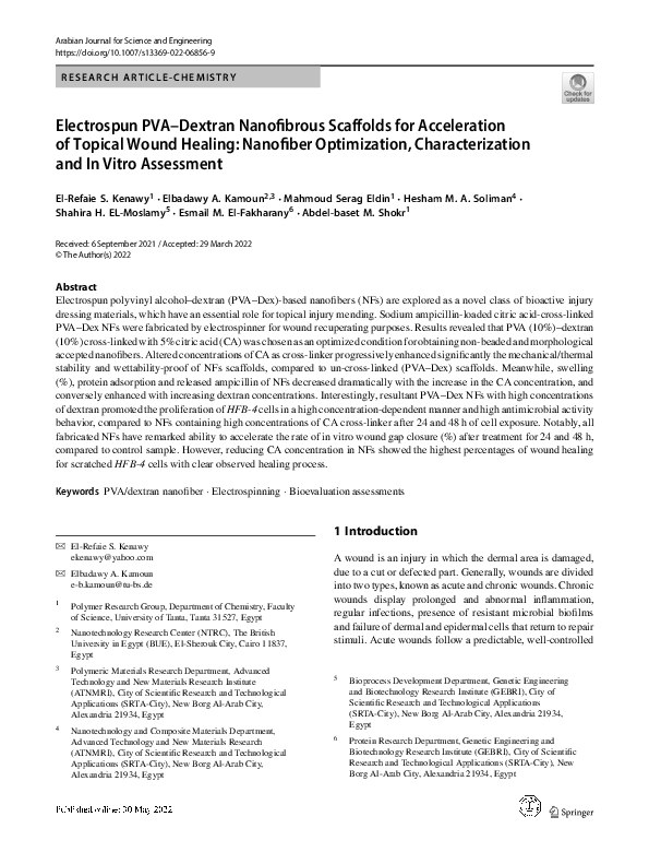 (PDF) Electrospun PVA–Dextran Nanofibrous Scaffolds for Acceleration of Topical Wound Healing ...