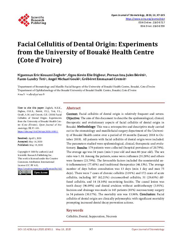 (PDF) Facial Cellulitis of Dental Origin: Experiments from the ...