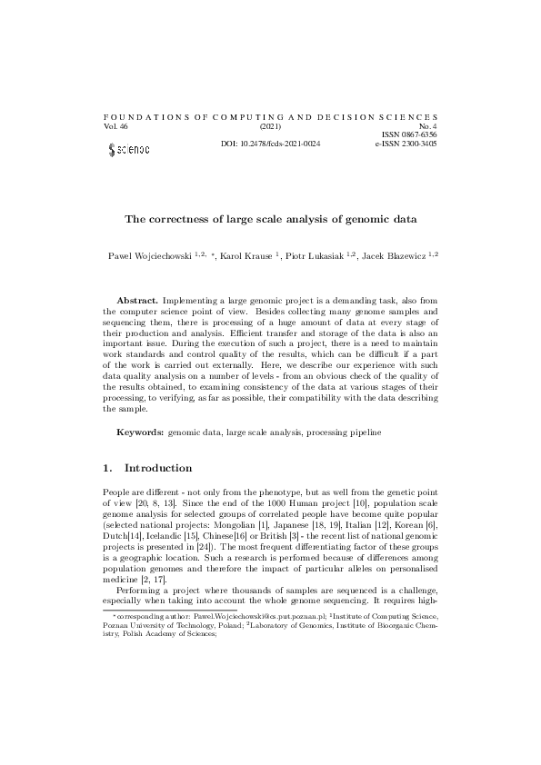 Pdf The Correctness Of Large Scale Analysis Of Genomic Data Piotr 6030