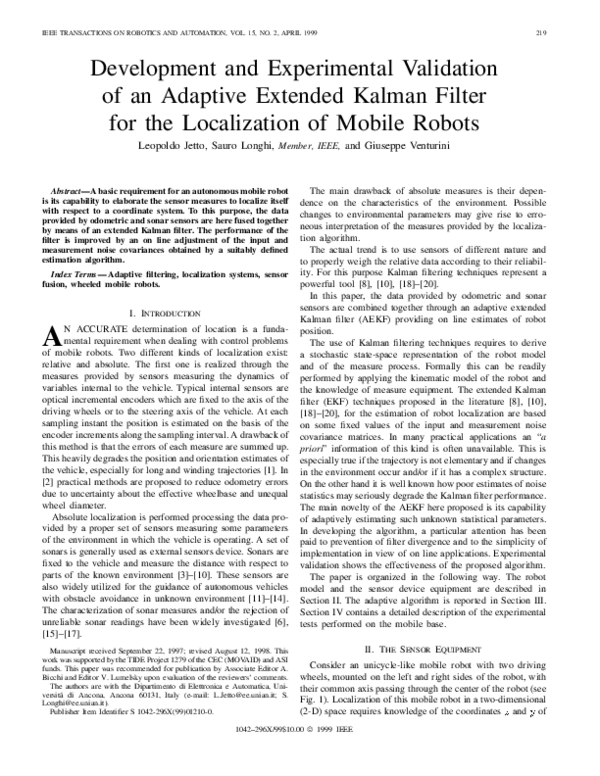 Pdf Development And Experimental Validation Of An Adaptive Extended Kalman Filter For The