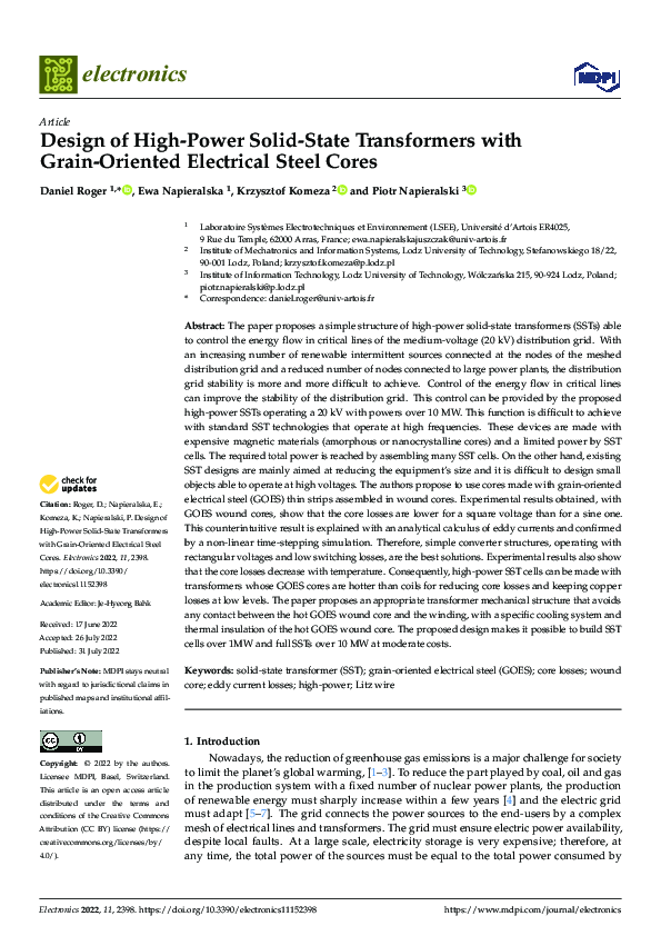 (PDF) Design of High-Power Solid-State Transformers with Grain-Oriented Electrical Steel Cores
