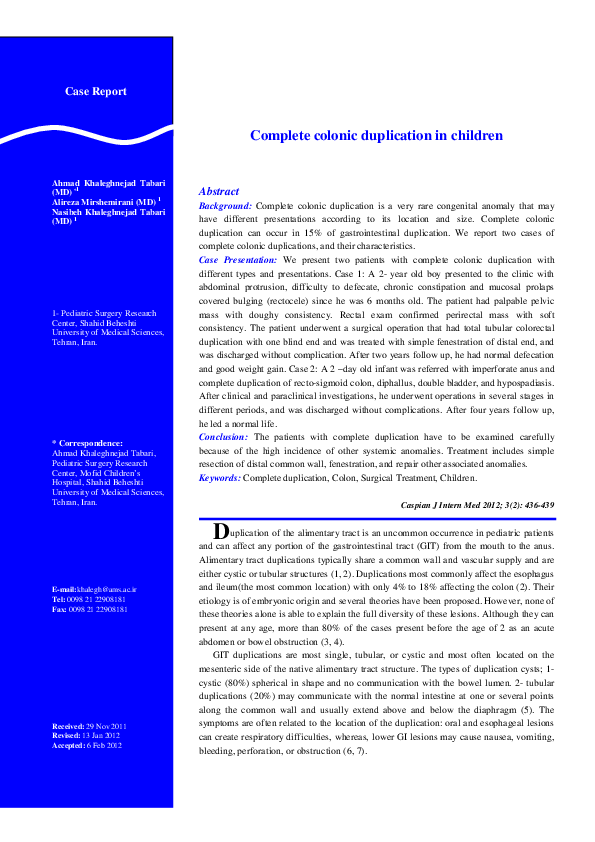 (PDF) Complete colonic duplication in children