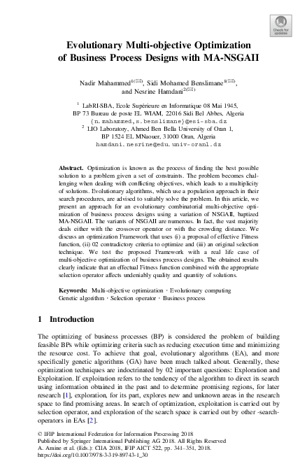 (PDF) Evolutionary Multi-objective Optimization of Business Process Designs with MA-NSGAII
