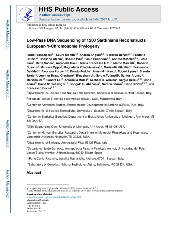 (PDF) Low-Pass DNA Sequencing of 1200 Sardinians Reconstructs European Y-Chromosome Phylogeny ...