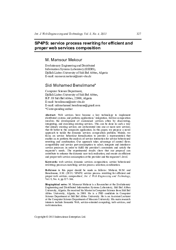 (PDF) SP4PS: service process rewriting for efficient and proper web services composition