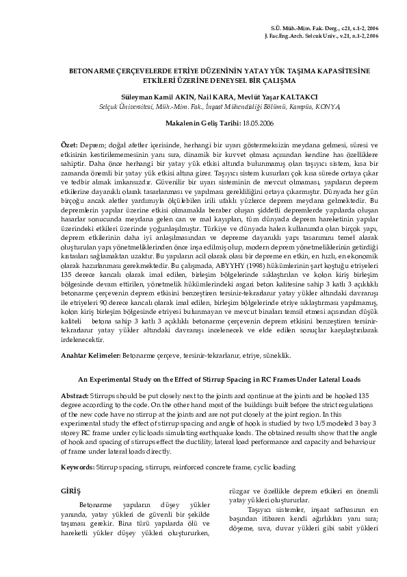 (PDF) An Experimental Study on the Effect of Stirrup Spacing in RC Frames Under Lateral Loads