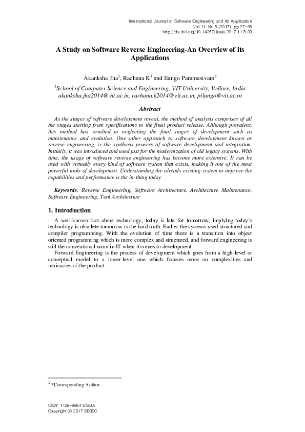 (PDF) A Study on Software Reverse Engineering-An Overview of its Applications