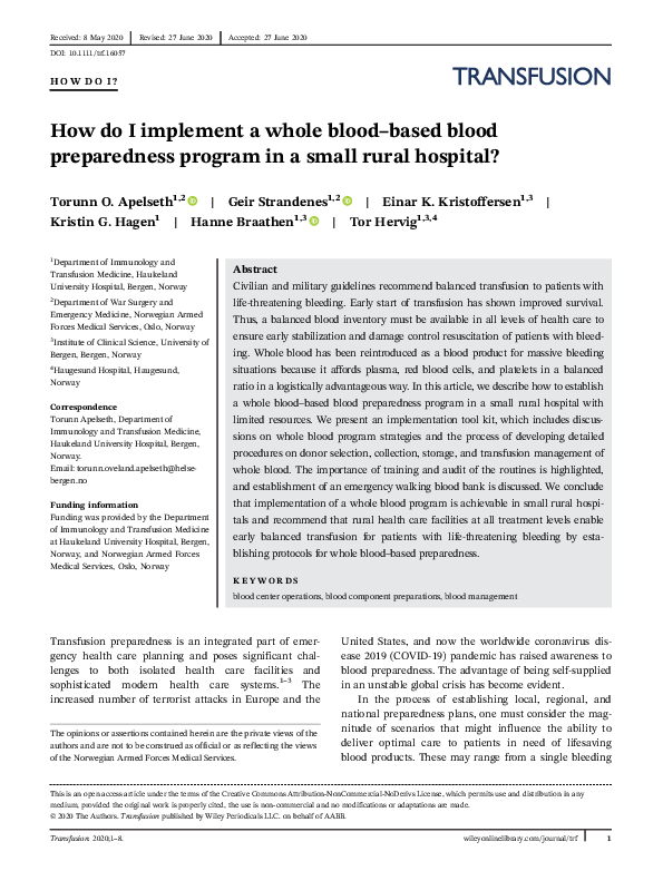 (PDF) How do I implement a whole blood–based blood preparedness program ...