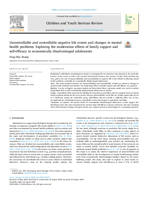(PDF) Uncontrollable and controllable negative life events and changes ...