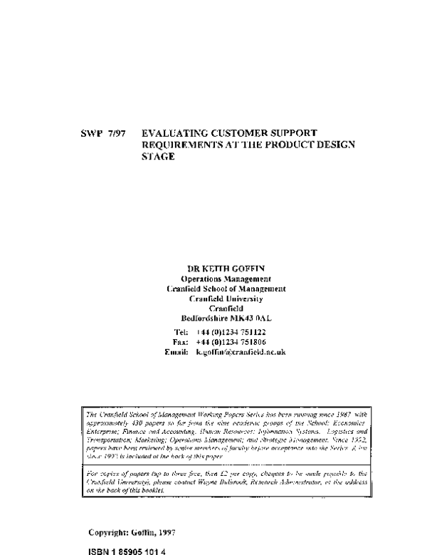 (PDF) Evaluating customer support requirements at the product design stage